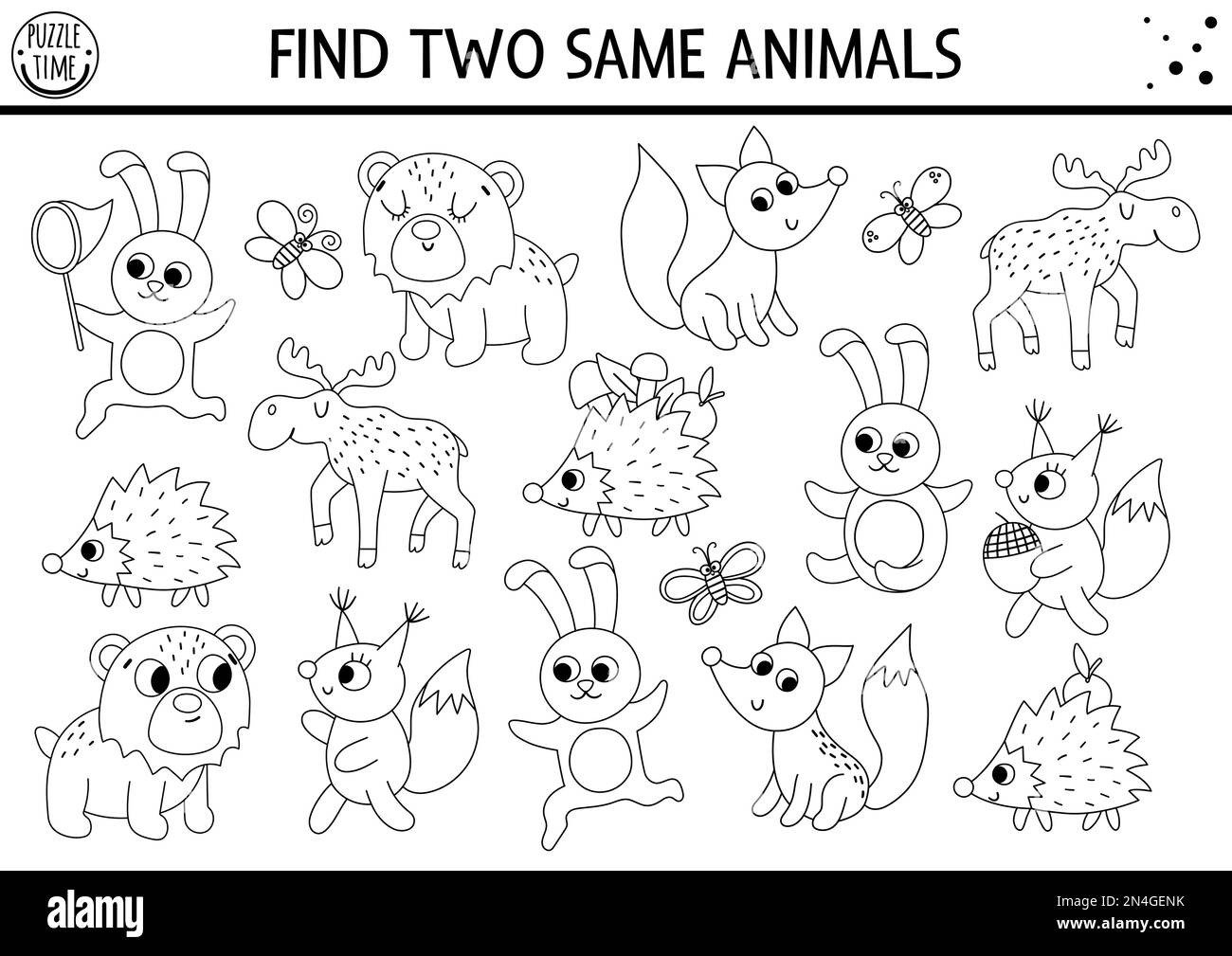 Find two same animals. Forest black and white matching activity. Funny ...