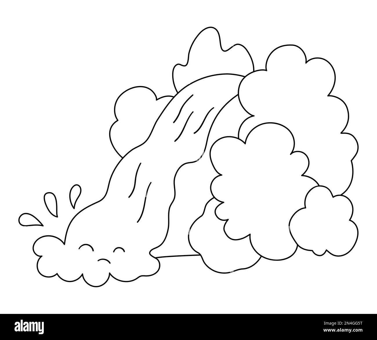 Vector black and white waterfall icon. Nature landscape line ...