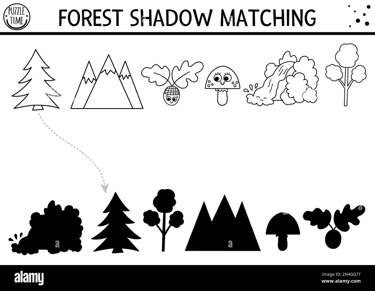 Forest or camping black and white shadow matching activity with nature ...