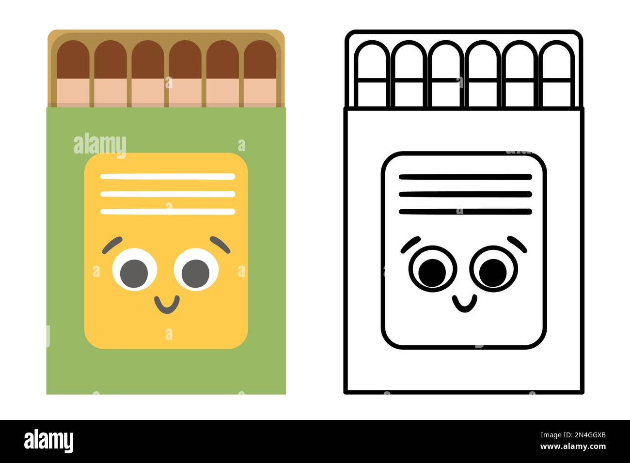 Vector smiling kawaii match box colored and black and white ...