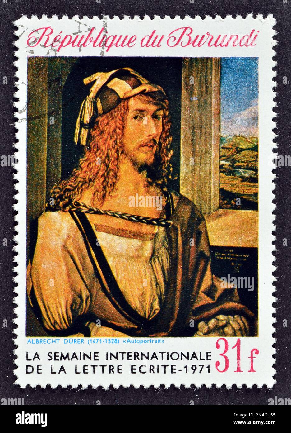 Cancelled postage stamp printed by Burundi, that shows painting Self ...