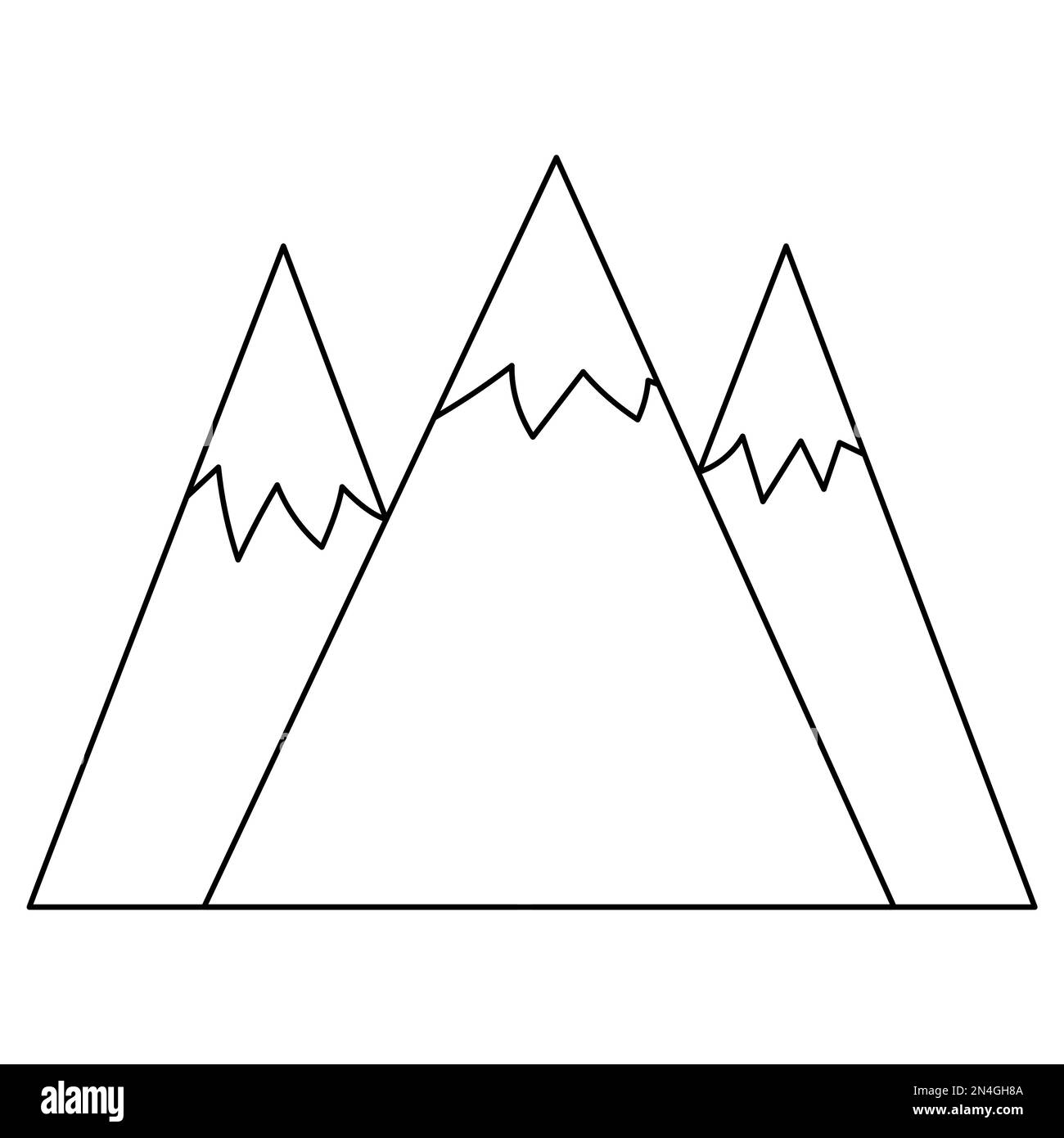 Vector black and white mountains with ice peaks illustration. Rocks ...