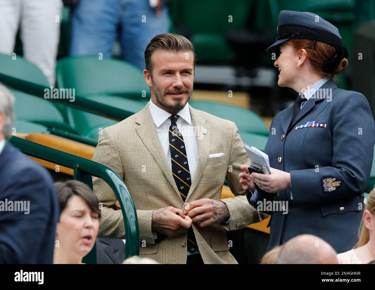 David Beckham arrives in the Royal Box on centre court at the All ...