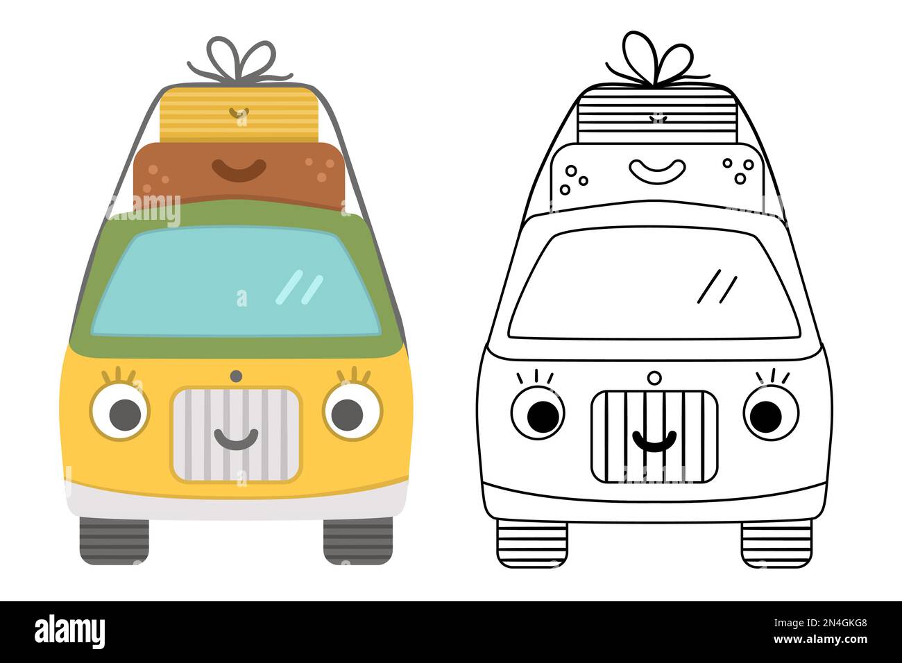 Vector tourist van with suitcases on top colored and black and white ...
