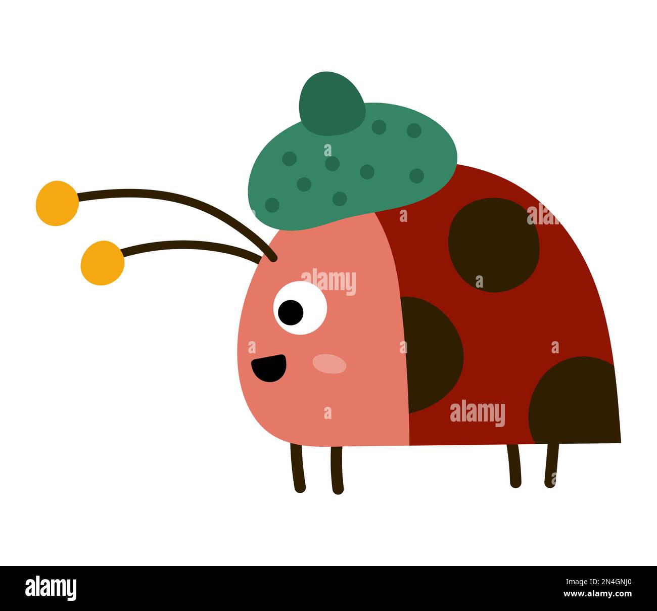Vector flat red ladybug in warm hat. Funny woodland ladybird icon with ...
