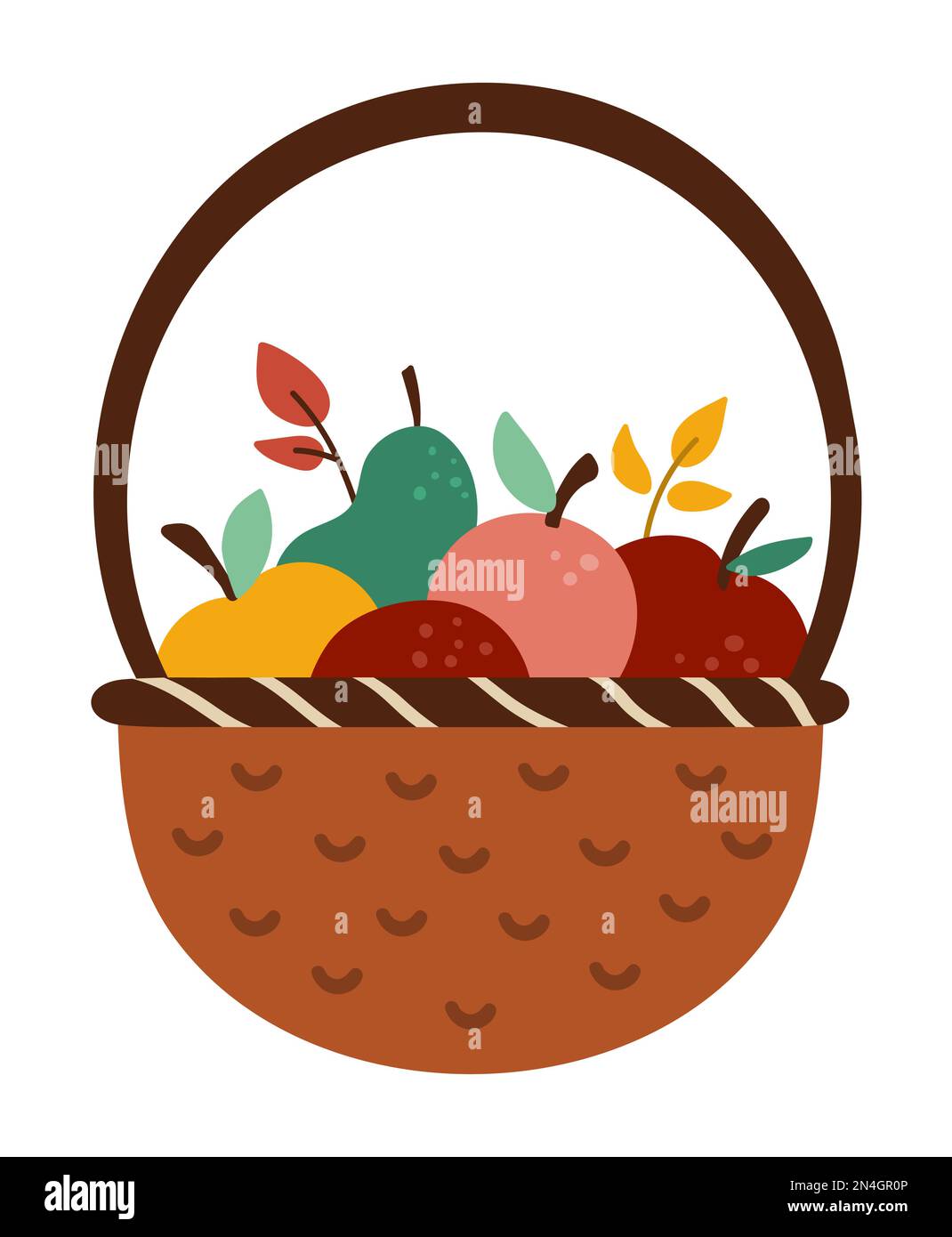 Vector cute basket with apples, pears and leaves. Autumn garden clipart ...