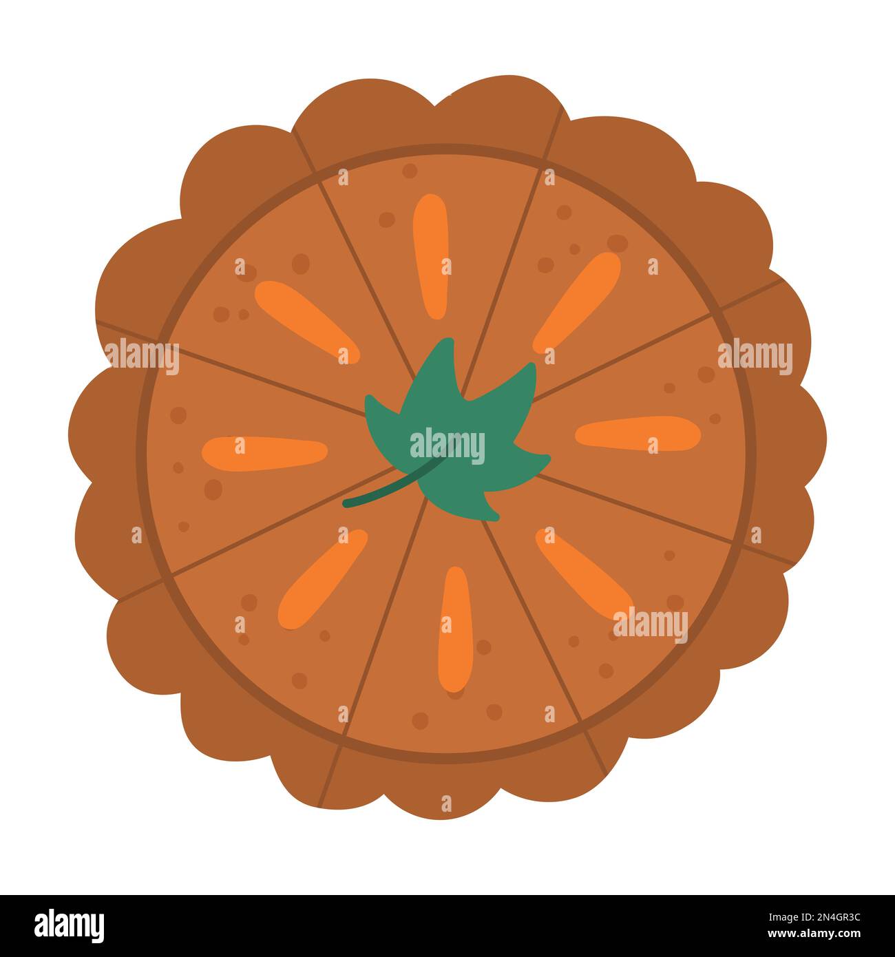 Vector traditional Thanksgiving pumpkin pie upper view. Autumn dessert ...