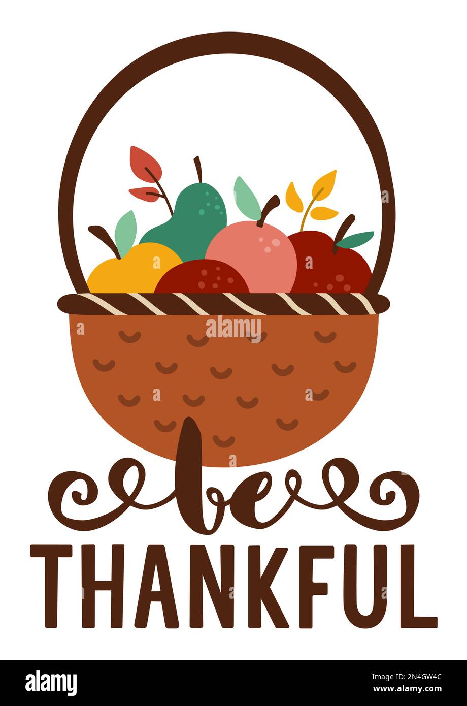 Thanksgiving Day card or banner with fruit basket. Vector autumn ...