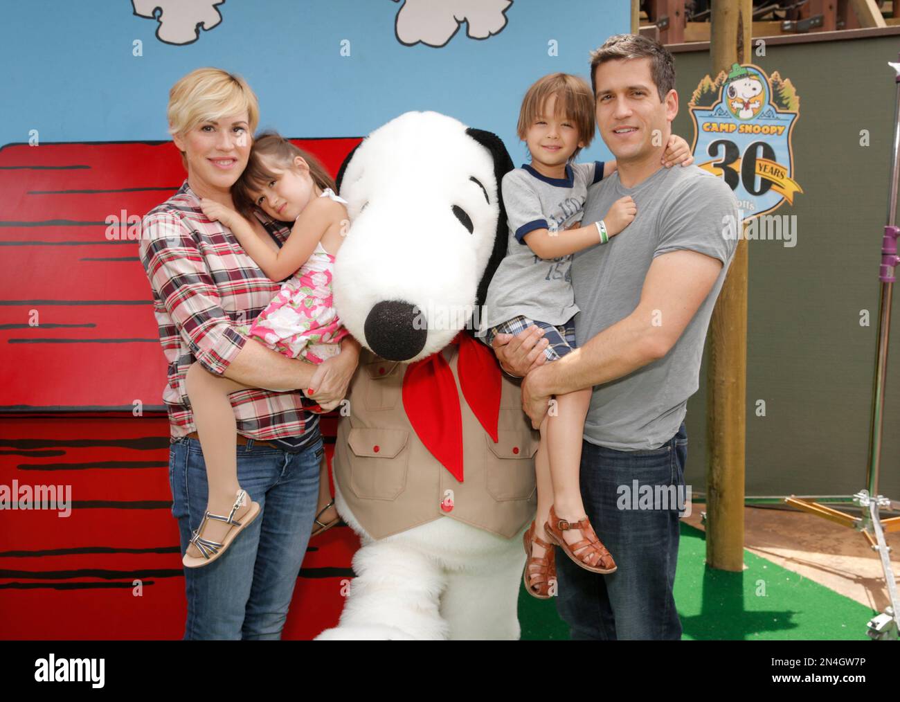 Molly Ringwald, Panio Gianopoulos and family attend the Camp Snoopy's ...