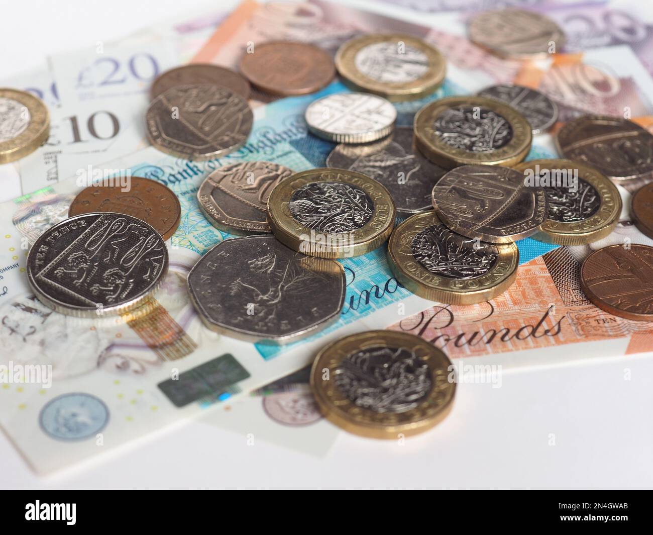 Pound coins and banknotes money currency of United Kingdom Stock Photo ...