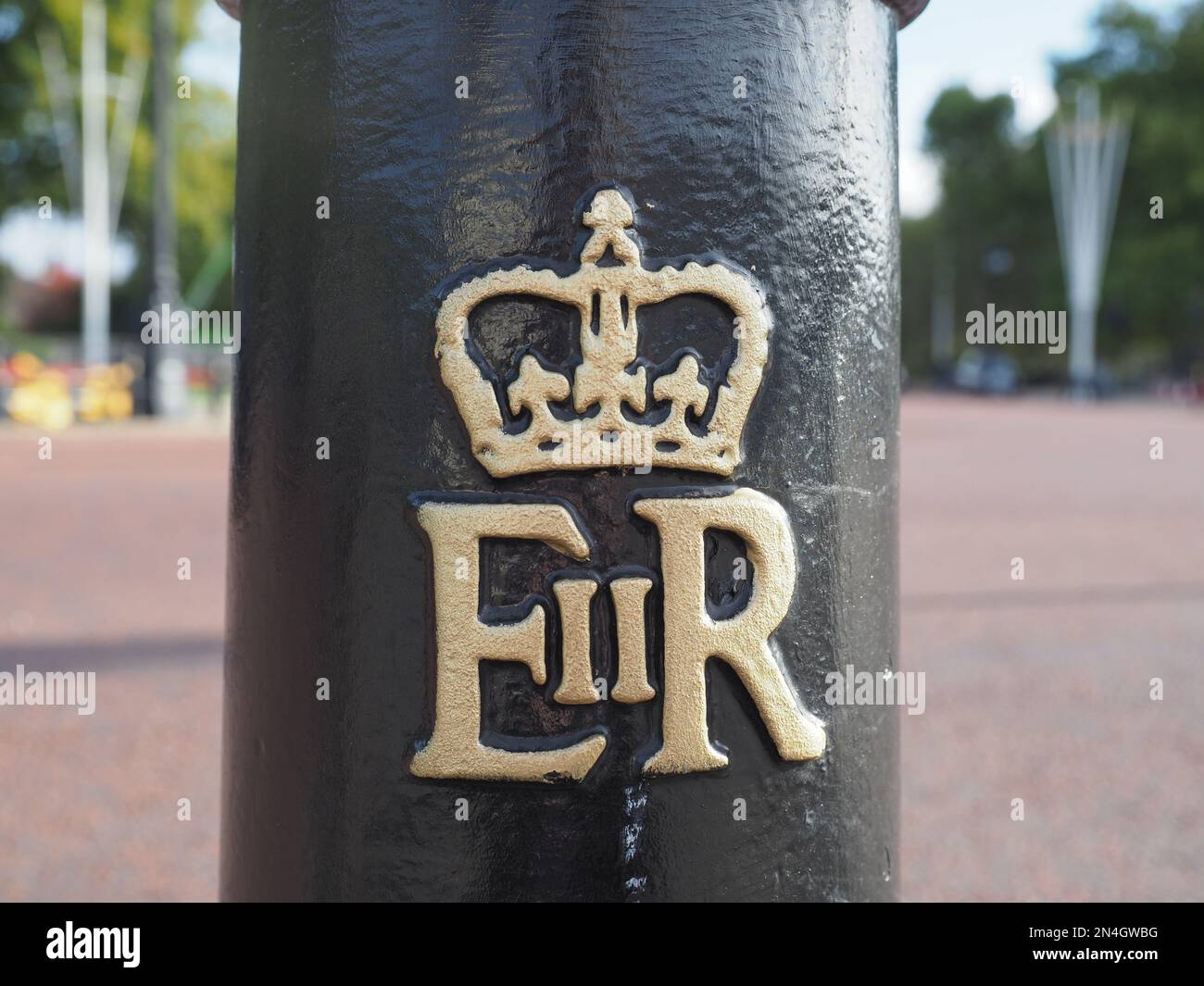LONDON, UK - CIRCA OCTOBER 2022: Queen cypher EIIR standing for ...