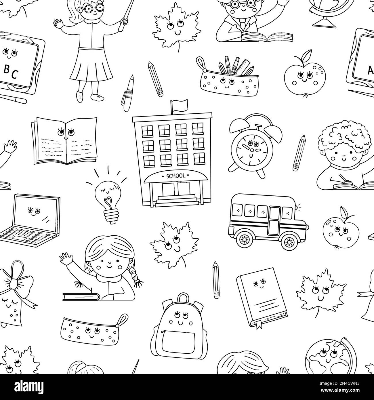 Back to school black and white vector seamless pattern. Educational ... Back to school black and white vector seamless pattern. Educational ...