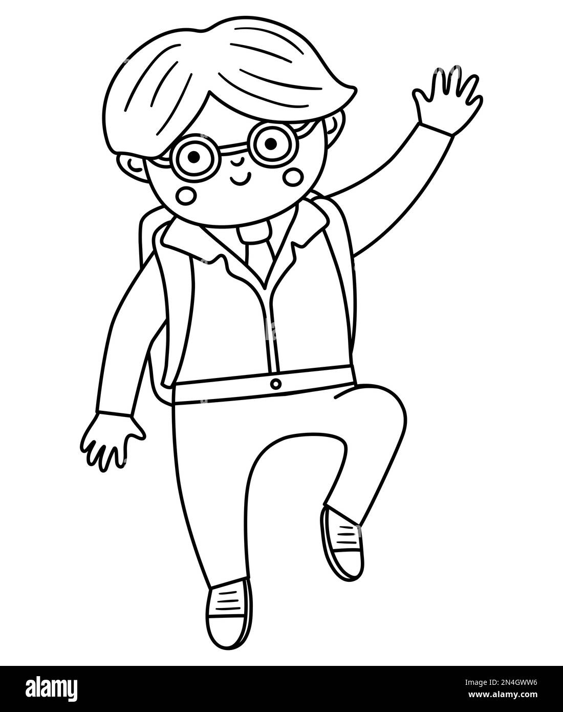 Vector black and white happy boy jumping with joy with hands up ...