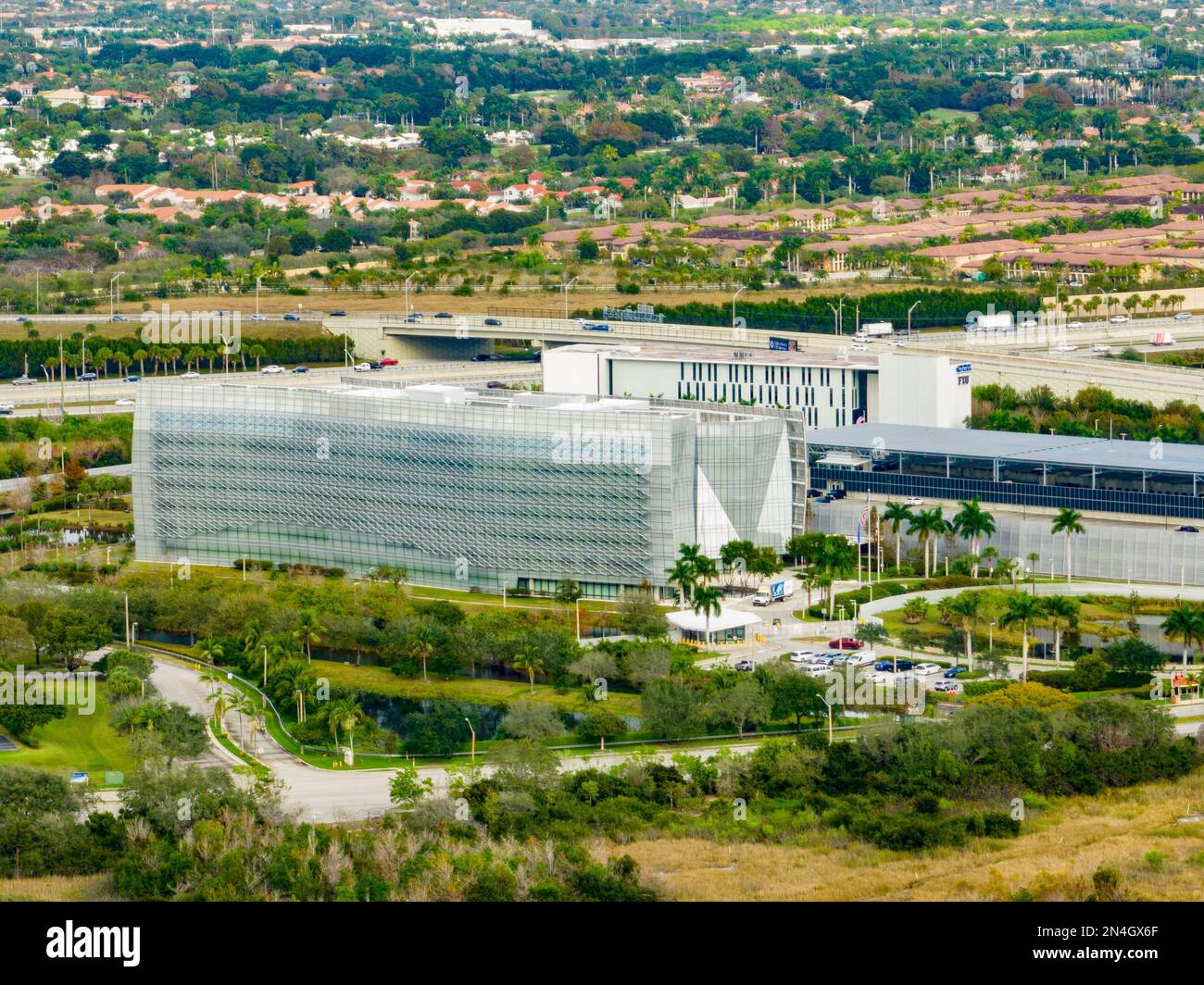 Aerial panorama FBI Miramar FL building Federal Bureau of Investigation ...