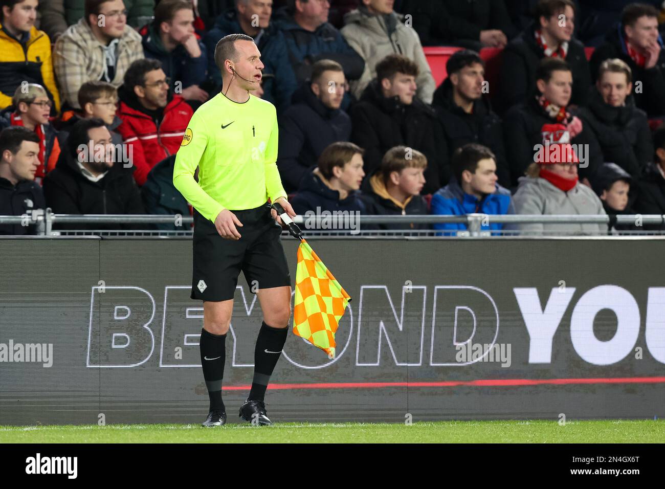 EINDHOVEN, NETHERLANDS - FEBRUARY 8: Assistant referee Yorick Weterings ...