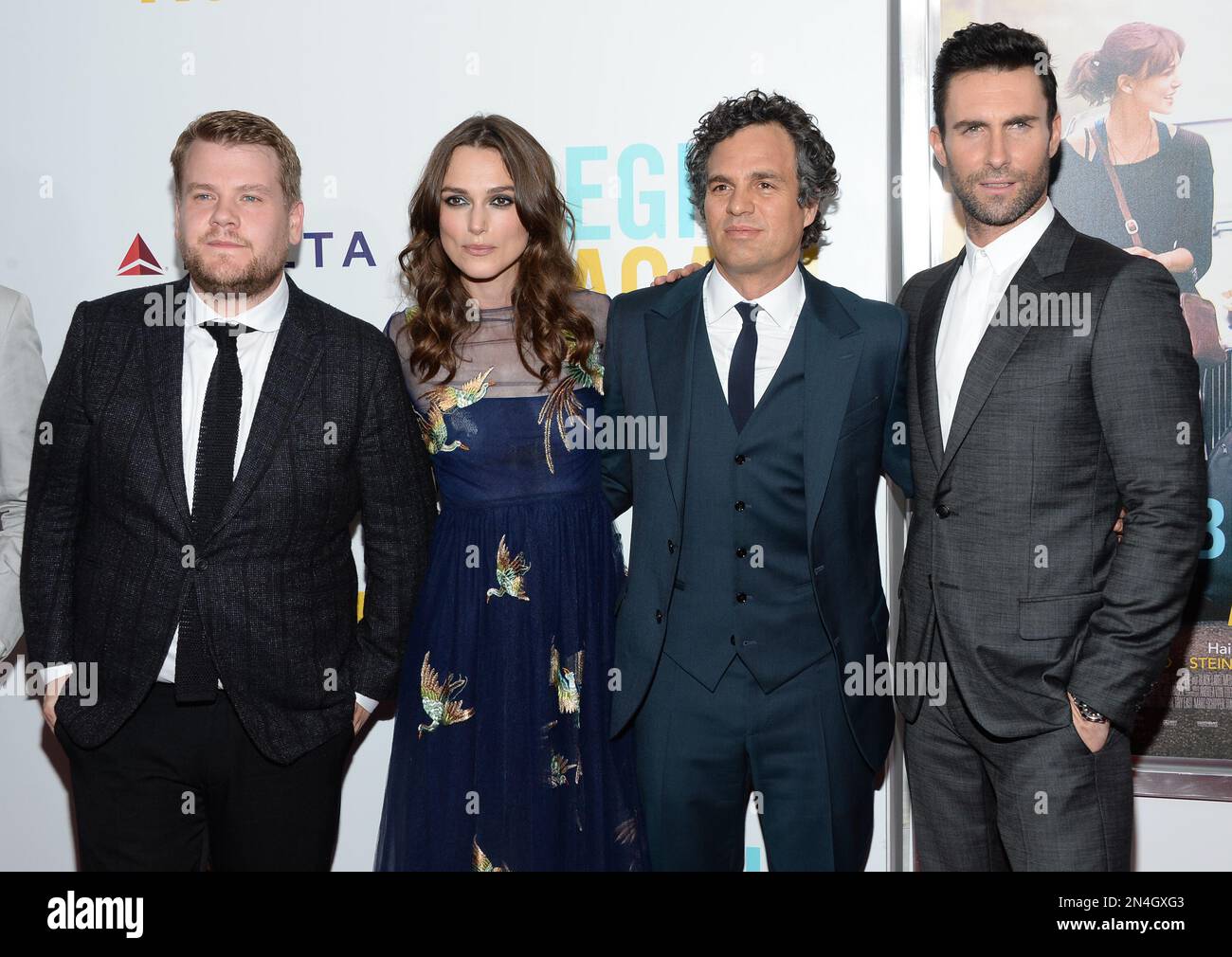 Cast members. from left, James Corden, Keira Knightley, Mark Ruffalo ...