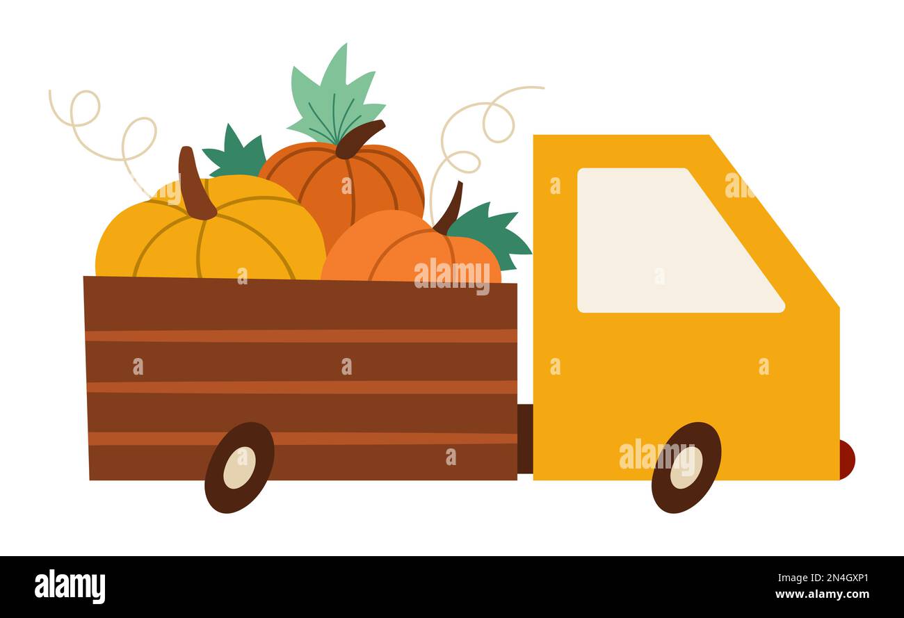 Vector Autumn truck icon with pumpkins. Fall season car with harvest ...