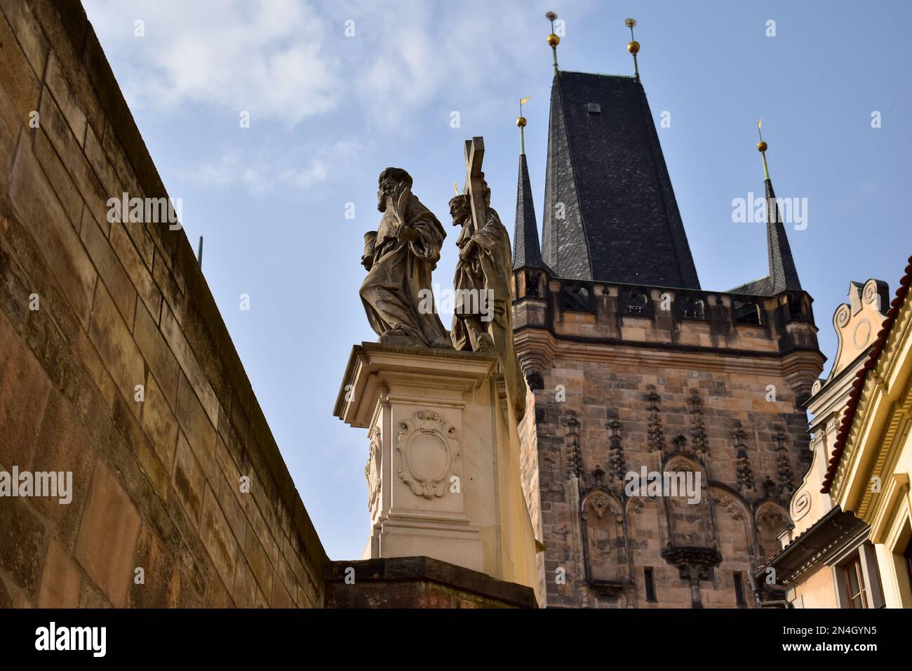Prague, Czech Republic. Charles Bridge with its statuette, Lesser Town ...