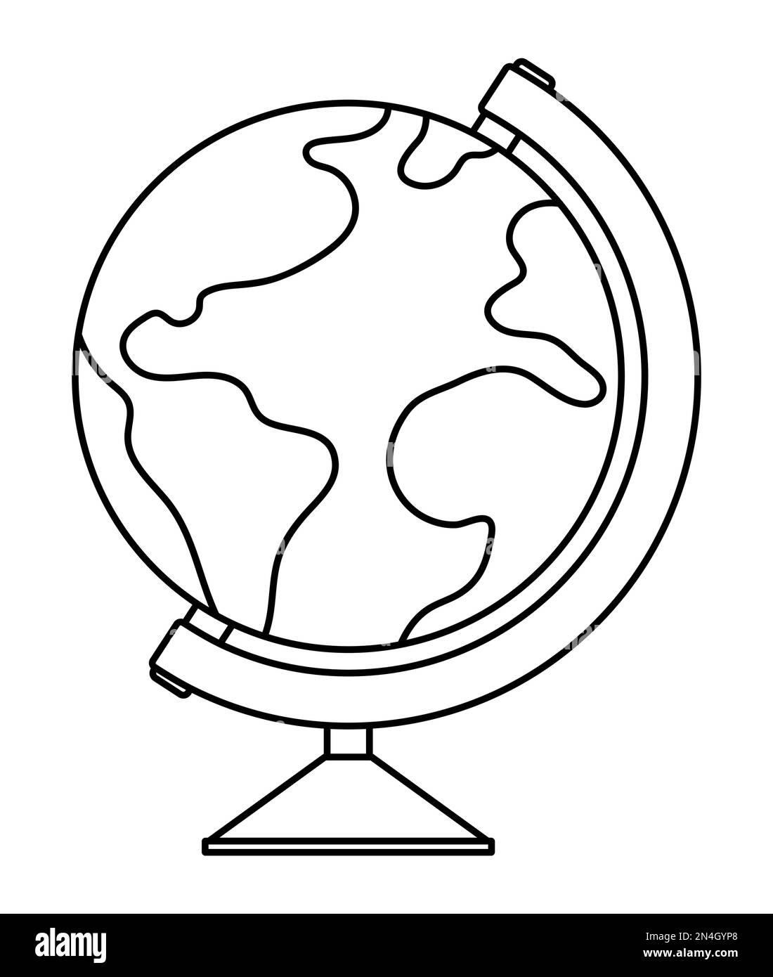 Vector Black And White Globe On A Stand Outline World Sphere Map Model Vacation Line Icon Or
