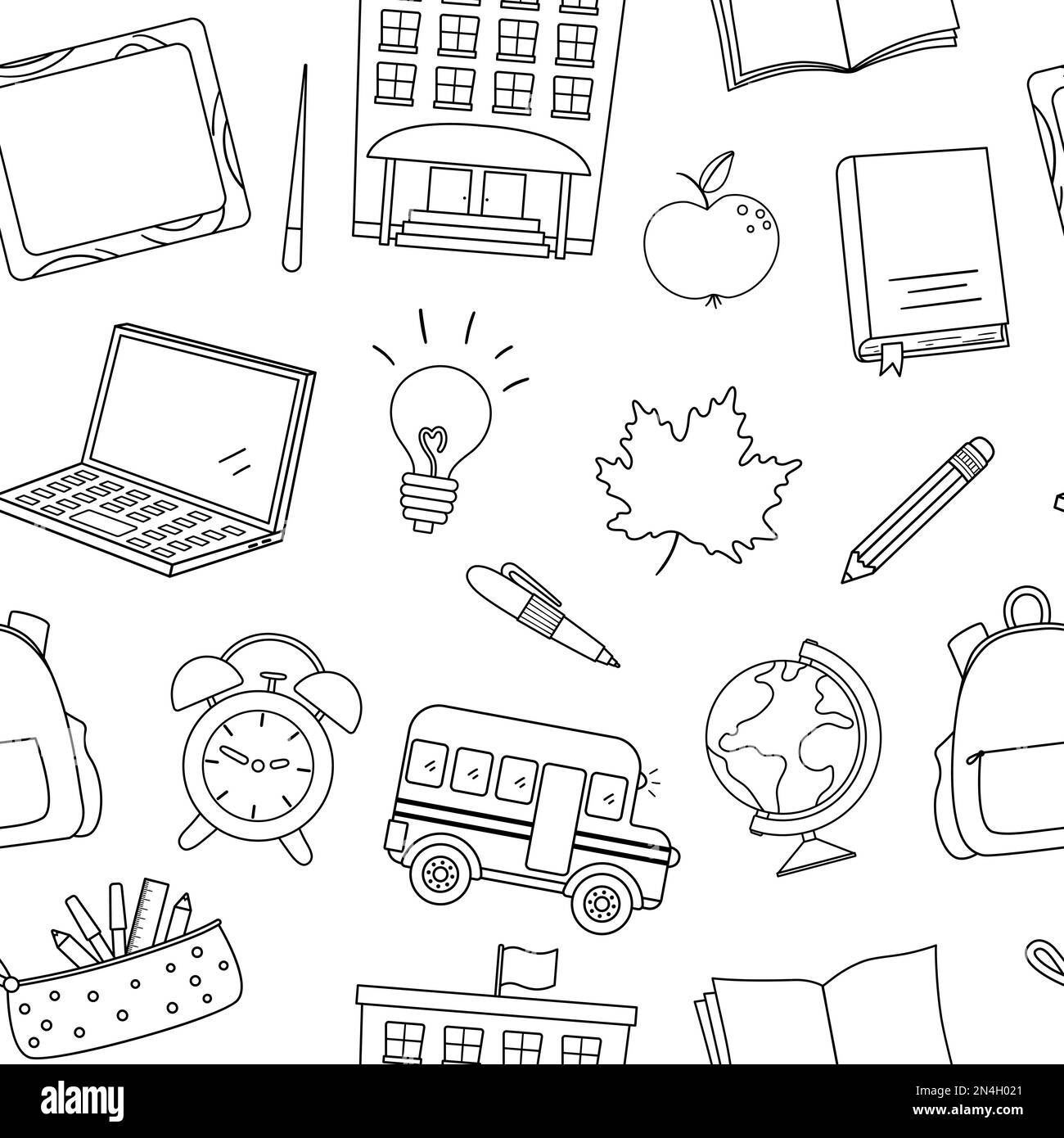 Back to school black and white vector seamless pattern. Educational ...