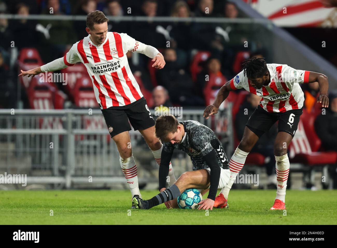 EINDHOVEN, NETHERLANDS - FEBRUARY 8: Dennis Vos of FC Emmen is ...