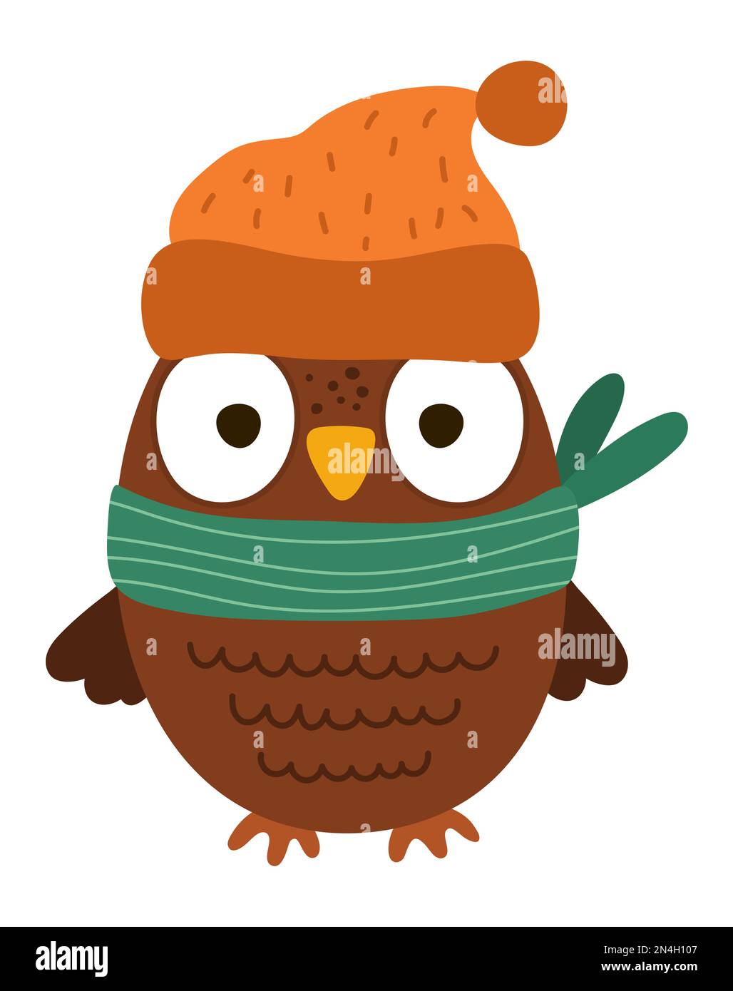 Cute Owl In Orange Hat And Green Scarf Vector Autumn Bird Isolated On White Background Fall