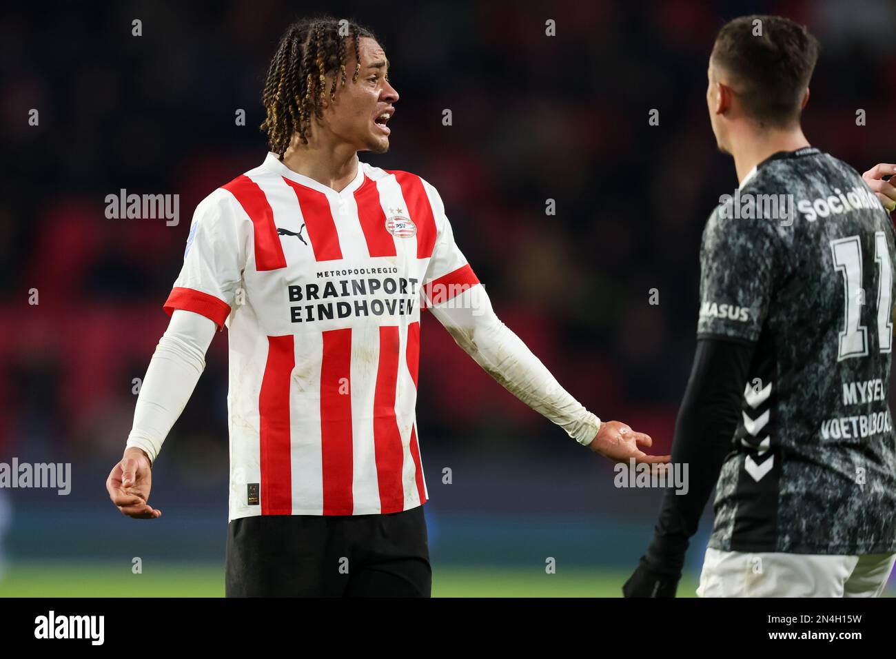 EINDHOVEN, NETHERLANDS - FEBRUARY 8: Xavi Simons of PSV reacts during ...