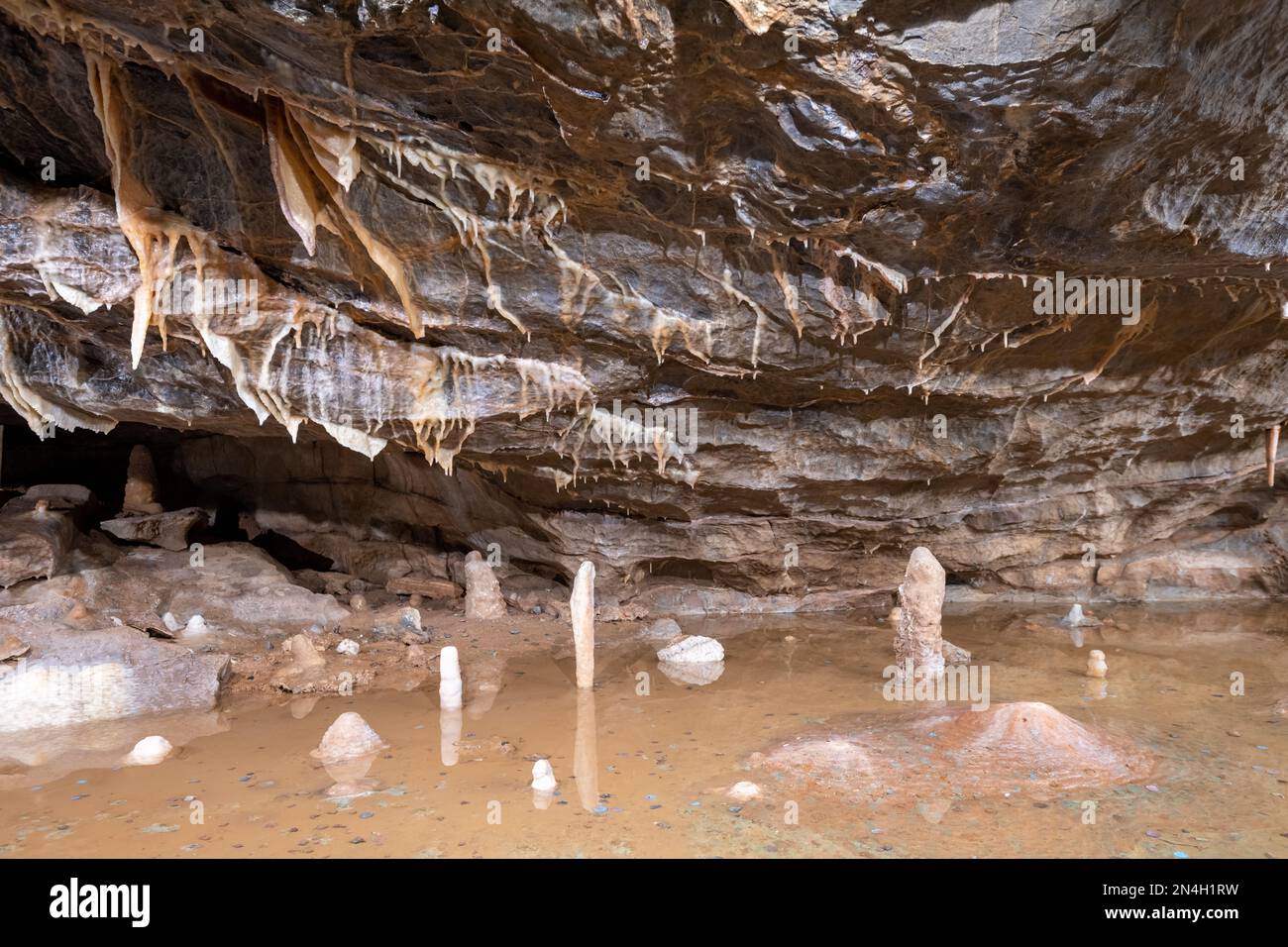 Stalagmites and stalactites in Goughs Cave in Cheddar in Somerset Stock ...
