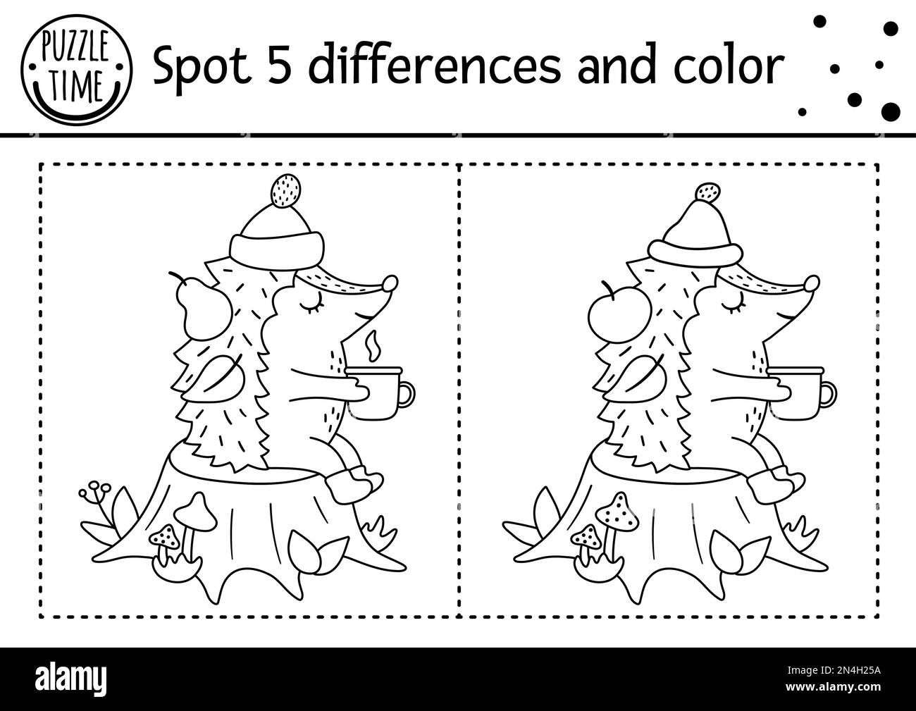 Autumn find differences game for children. Black and white educational ...