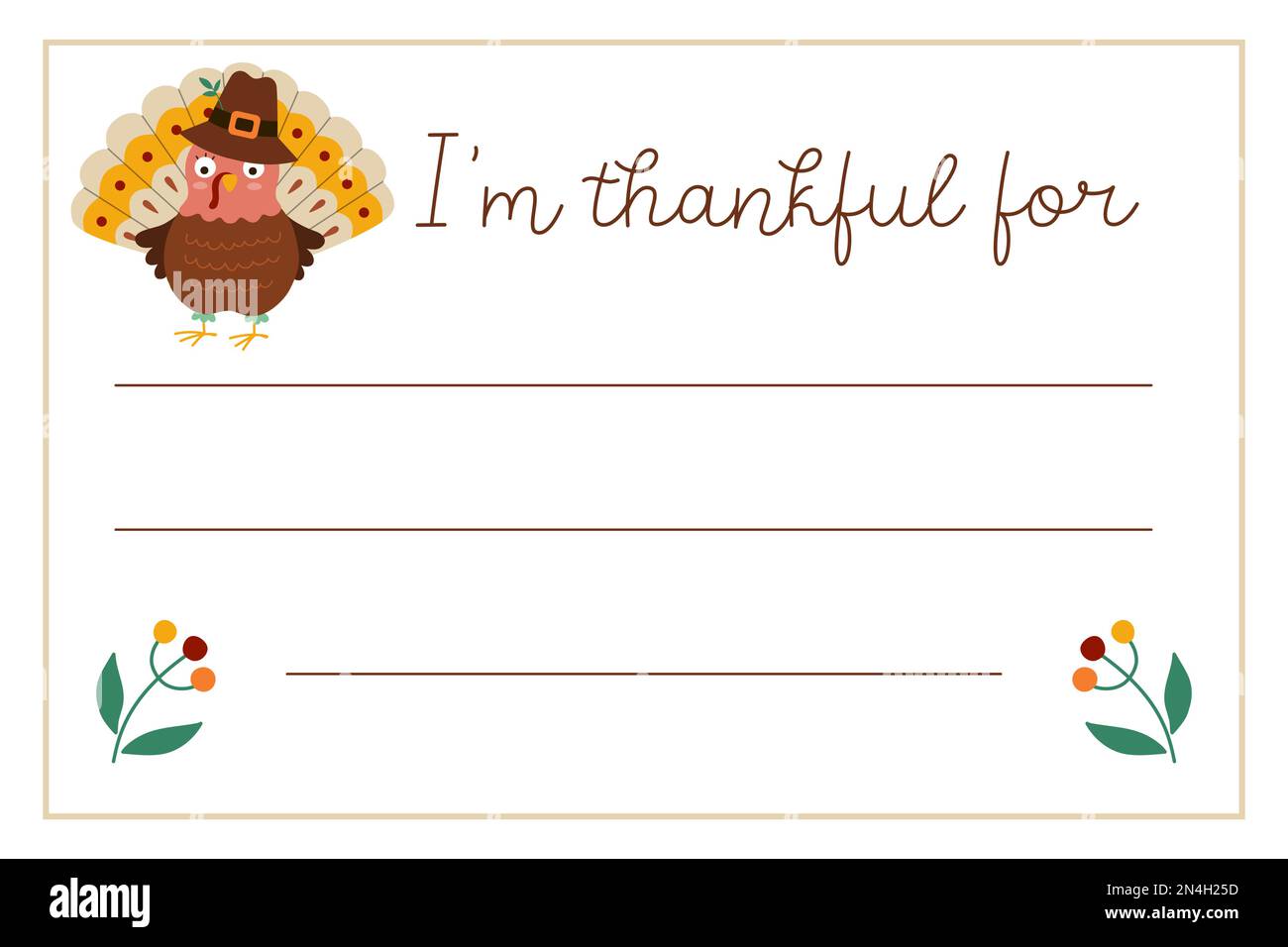 Vector Thanksgiving card. Im thankful for horizontal letter template with cute turkey, owl ...