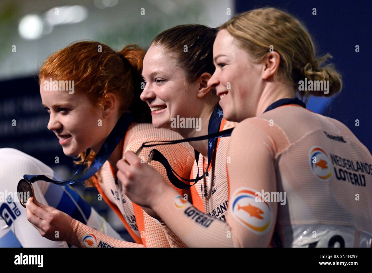 Second placed team Netherlands poses after the women's Team Sprint at ...