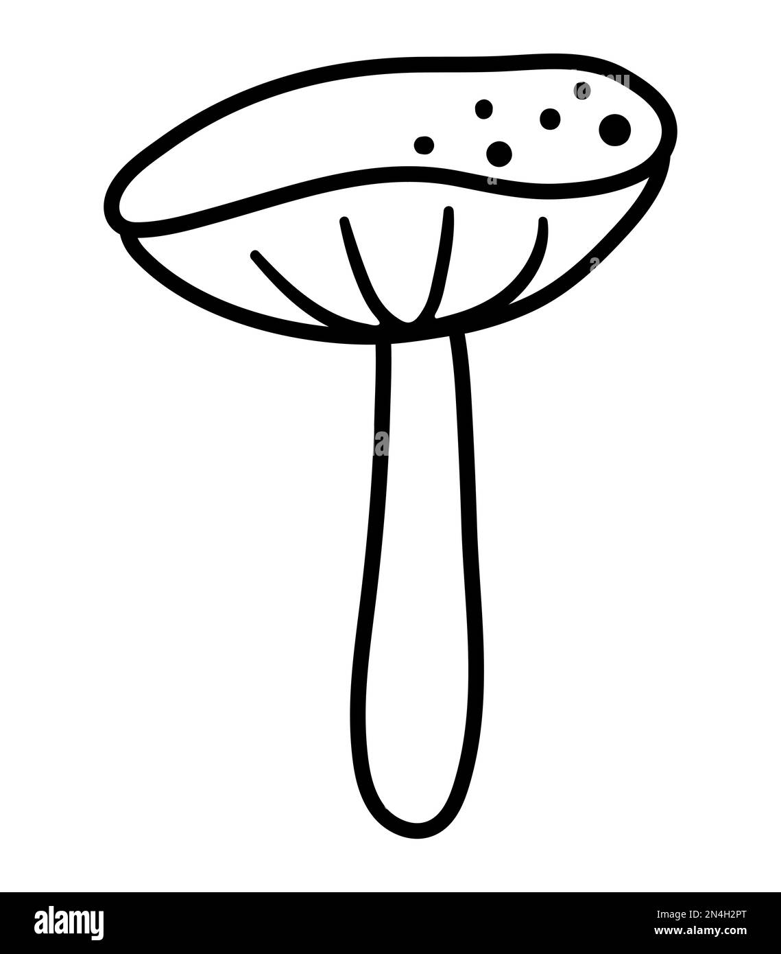 Vector black and white mushroom. Outline autumn plant. Funny toadstool ...
