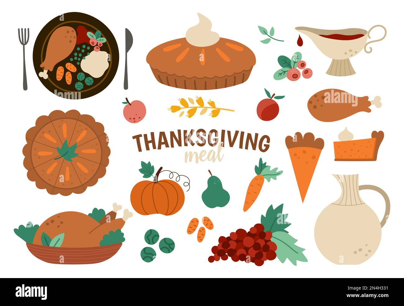 Vector set of traditional Thanksgiving desserts and dishes isolated on ...