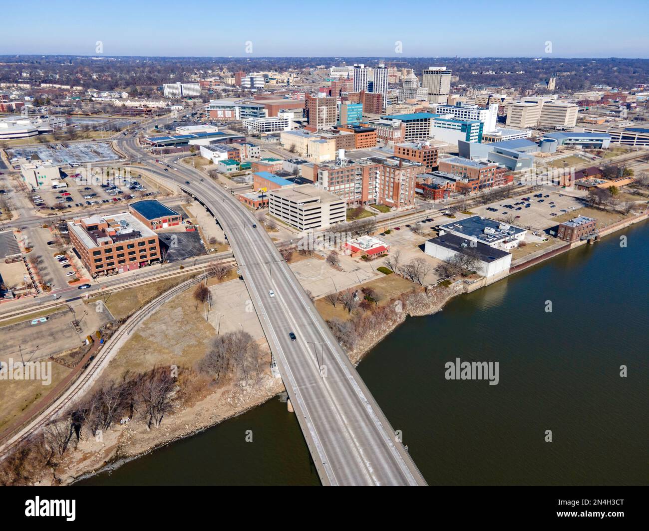 Aerial photograph of Peoria, Illinois, US, on a cold winter morning ...