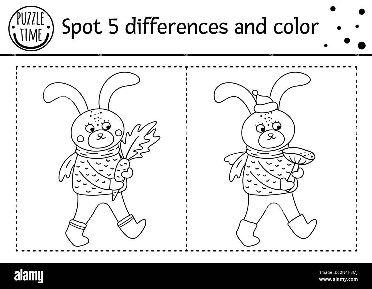 Autumn find differences game for children. Black and white educational ...
