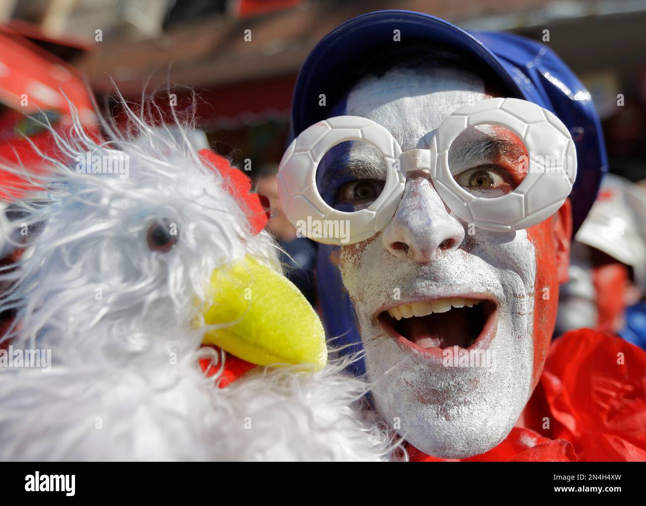 A French supporter shows off his face paint before the group E World ...