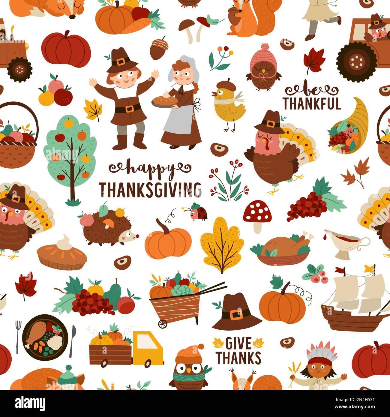 Vector Thanksgiving seamless pattern. Autumn repeat background with ...