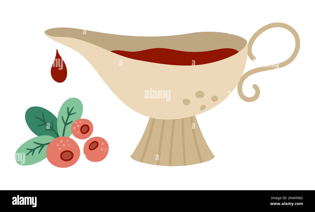 Vector gravy boat with cranberry and sauce. Traditional Thanksgiving ...