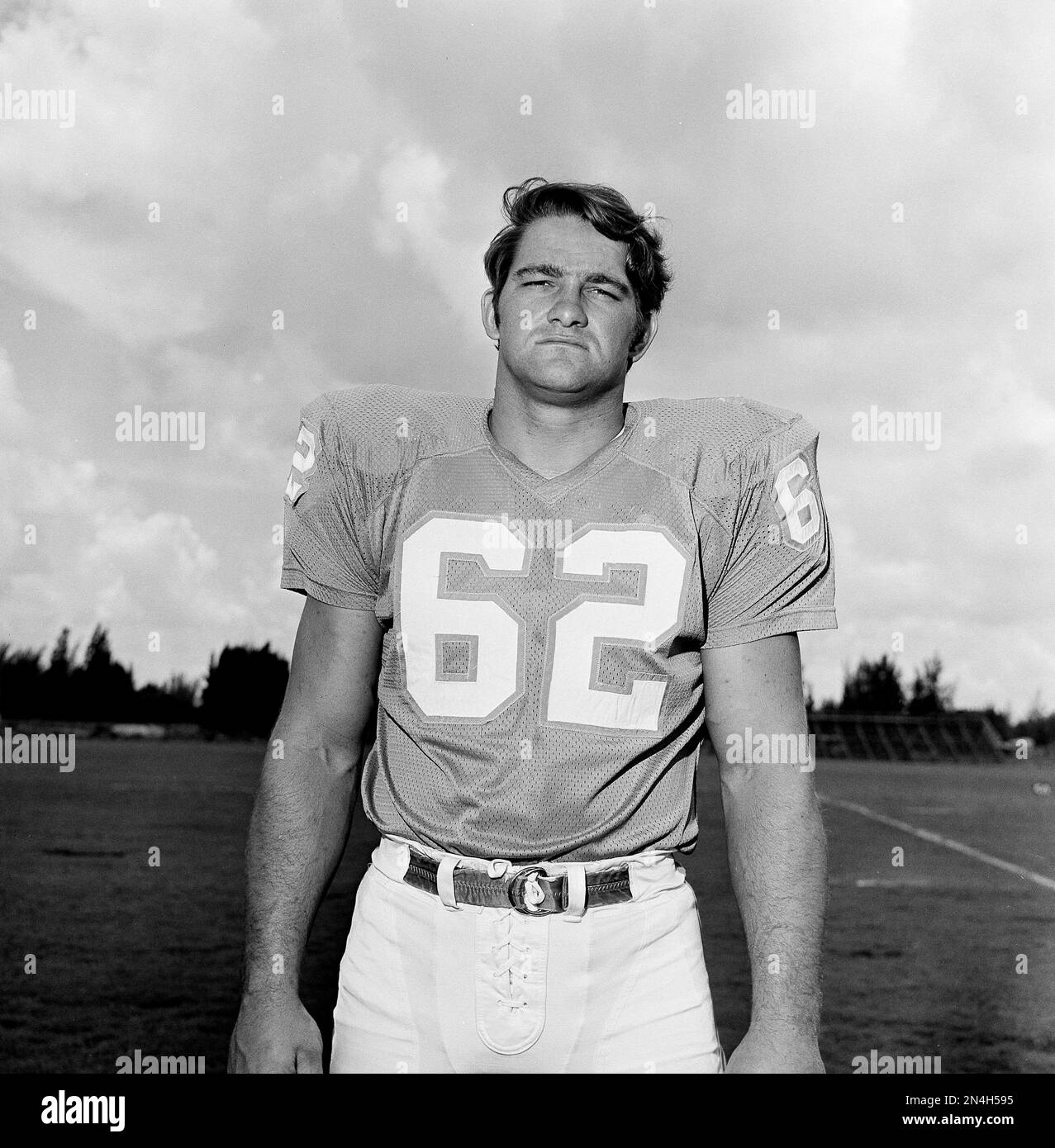 Jim Langer, center for the Miami Dolphins is pictured at training camp ...