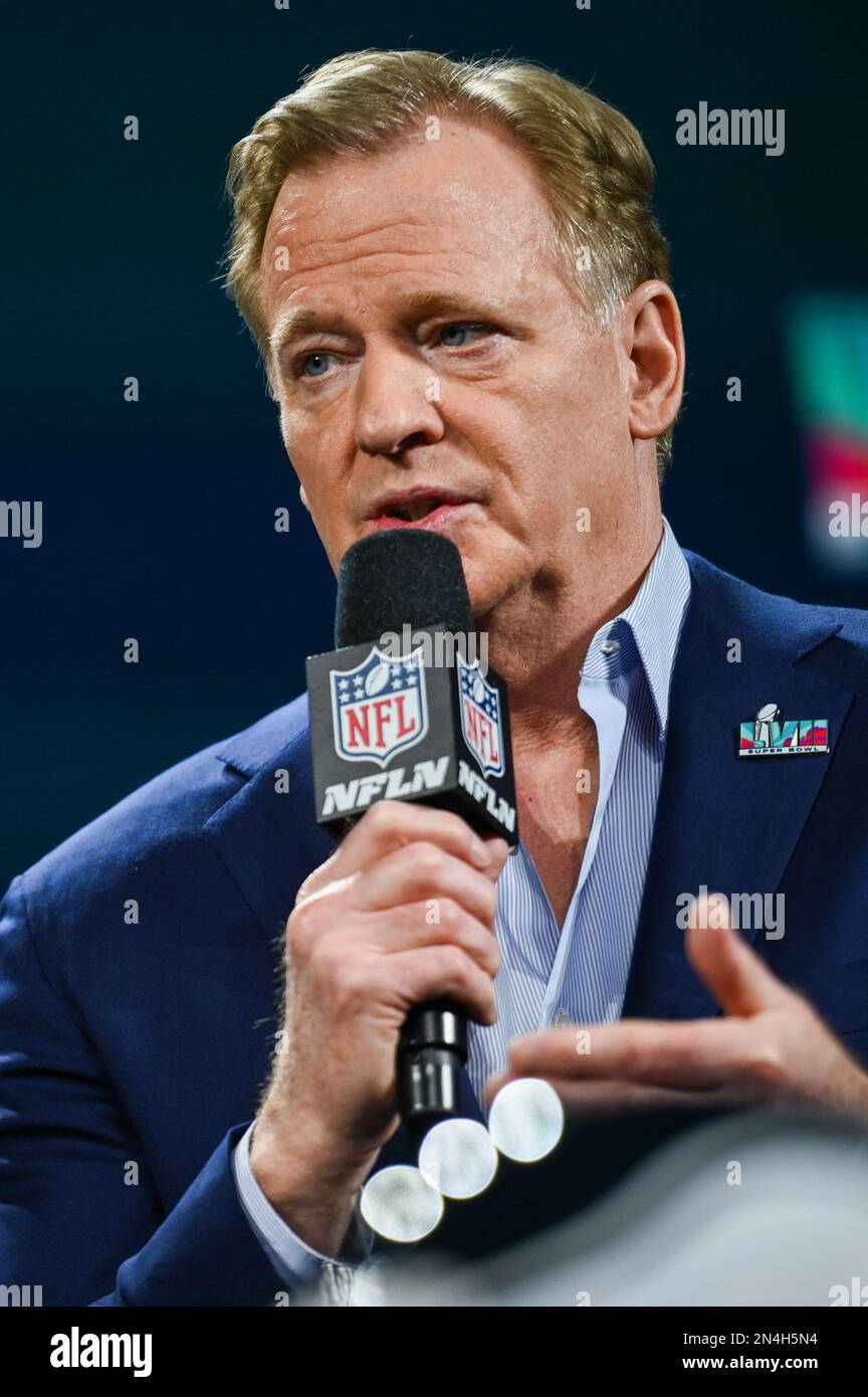 Commissioner Roger Goodell speaks at the Super Bowl LVII press ...