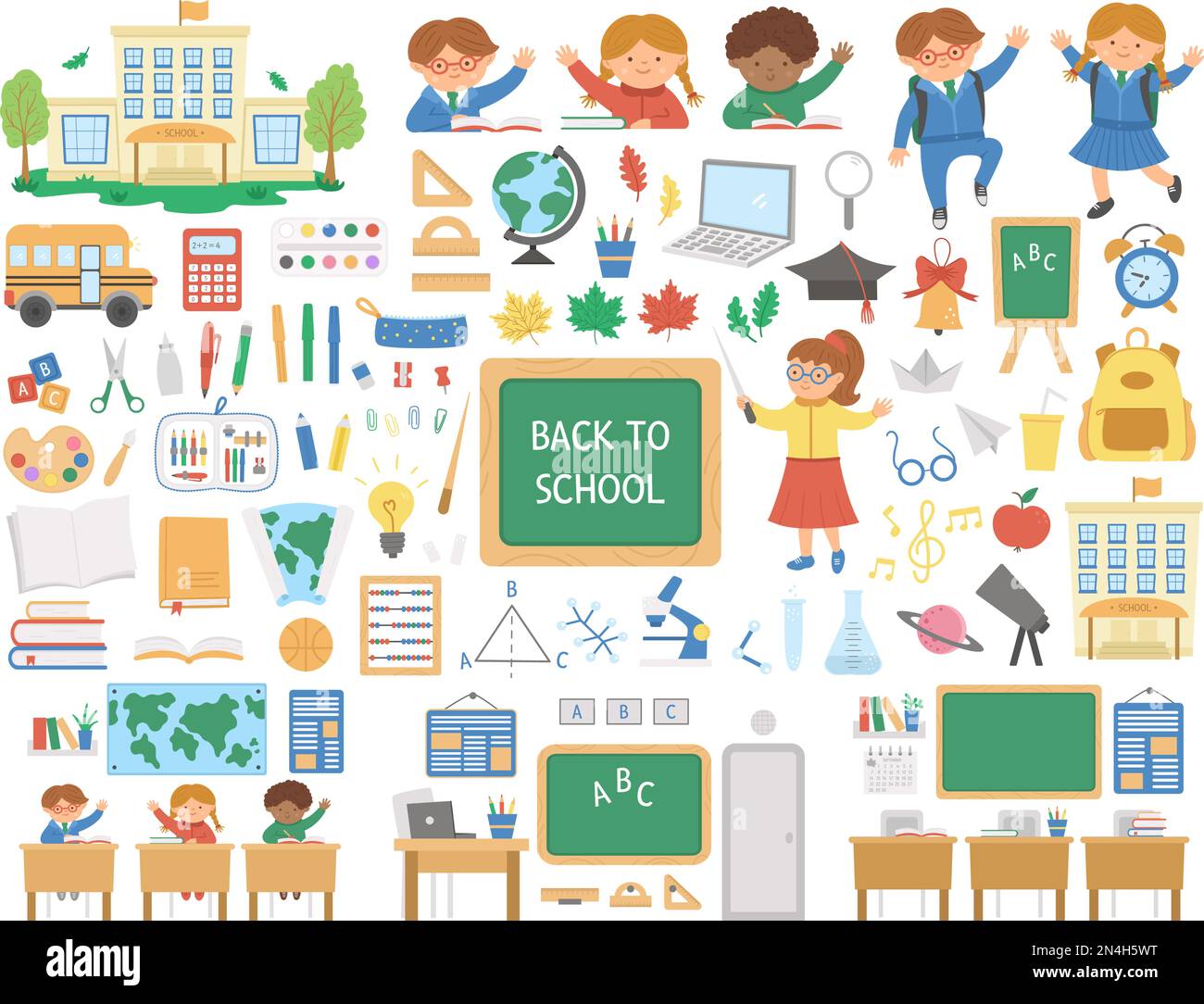 Big back to school vector set of elements. Giant educational clipart ...