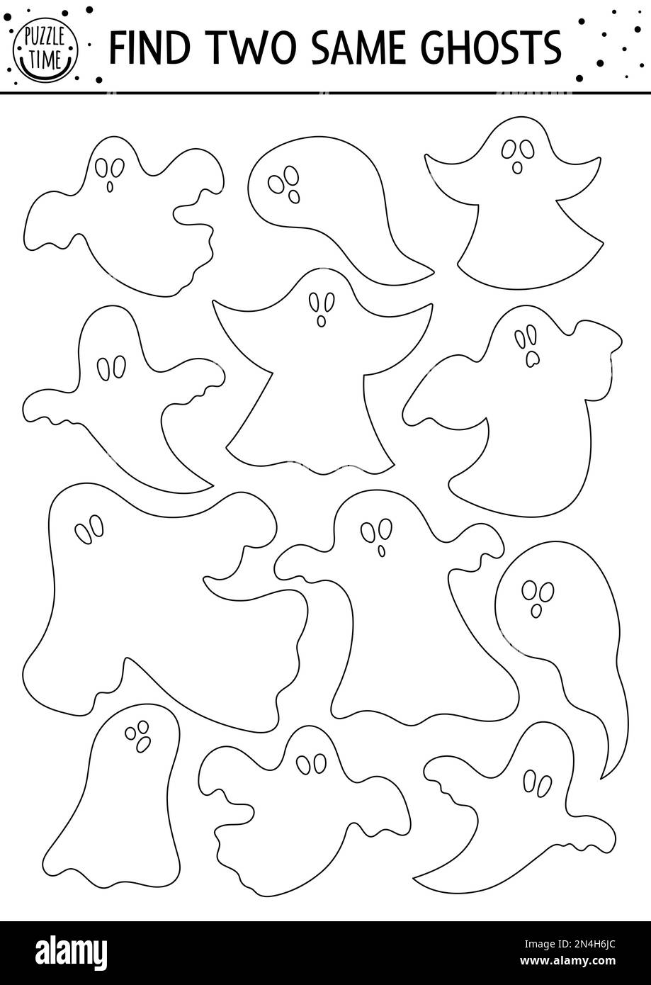 Find two same ghosts. Halloween black and white matching activity for ...
