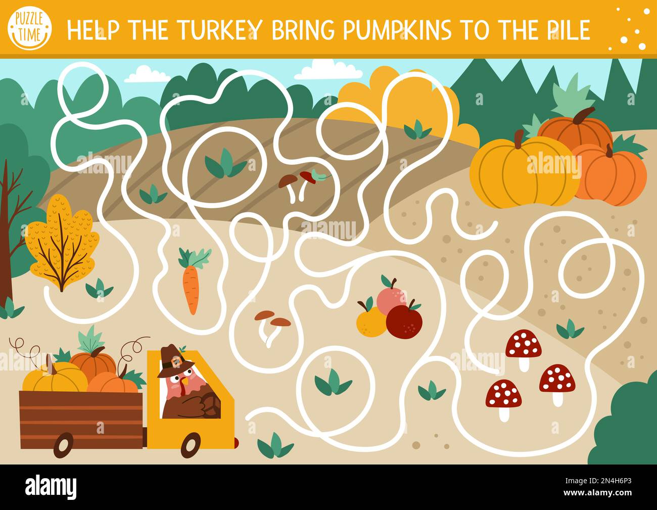 Thanksgiving Day maze for children. Autumn holiday preschool printable ...