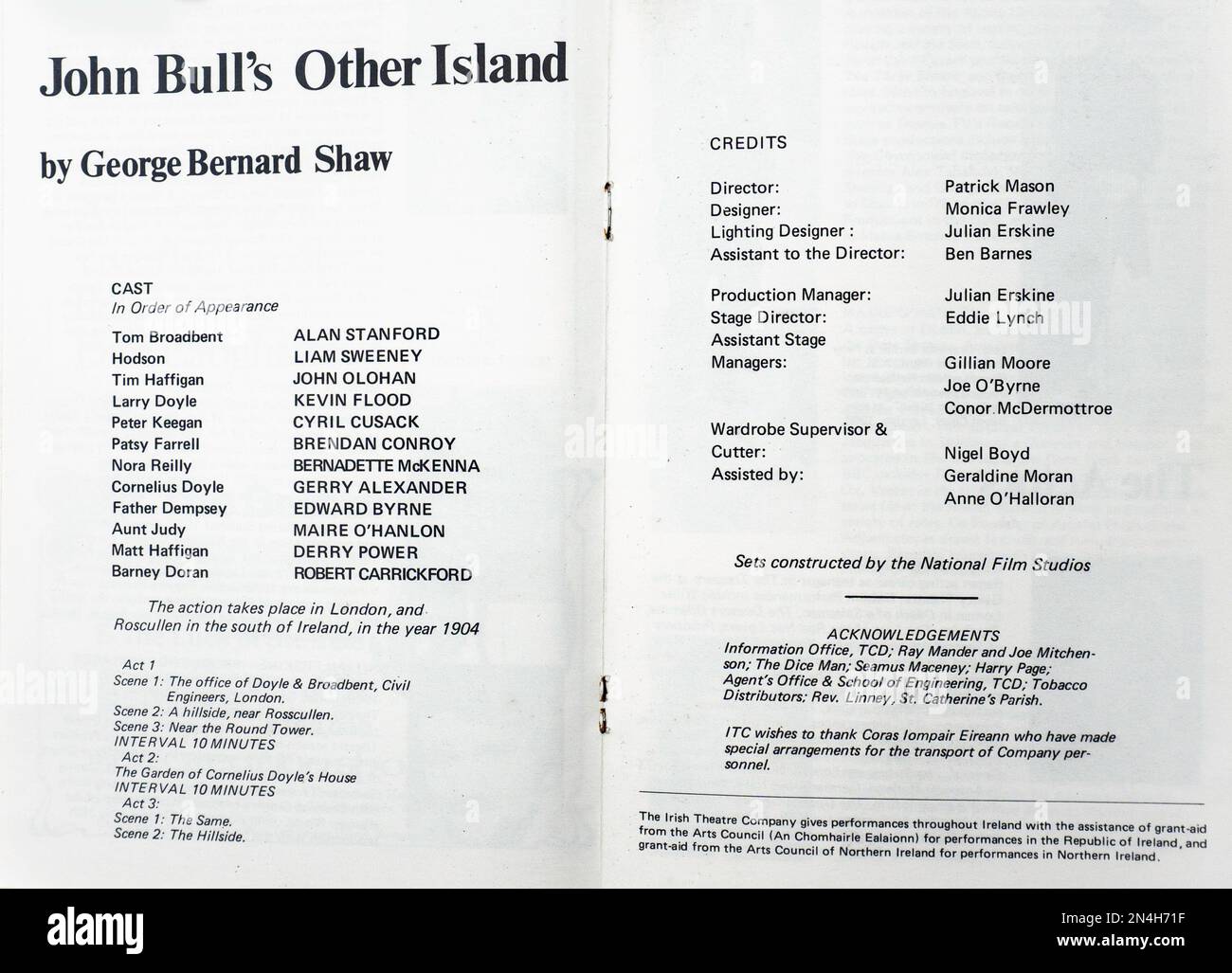 The cast list for the 1980 production of George Bernard Shaw’s, John ...