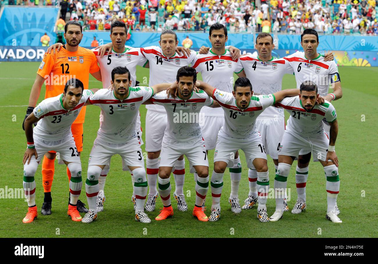 The Iranian national soccer team pose for a group photo before the ...