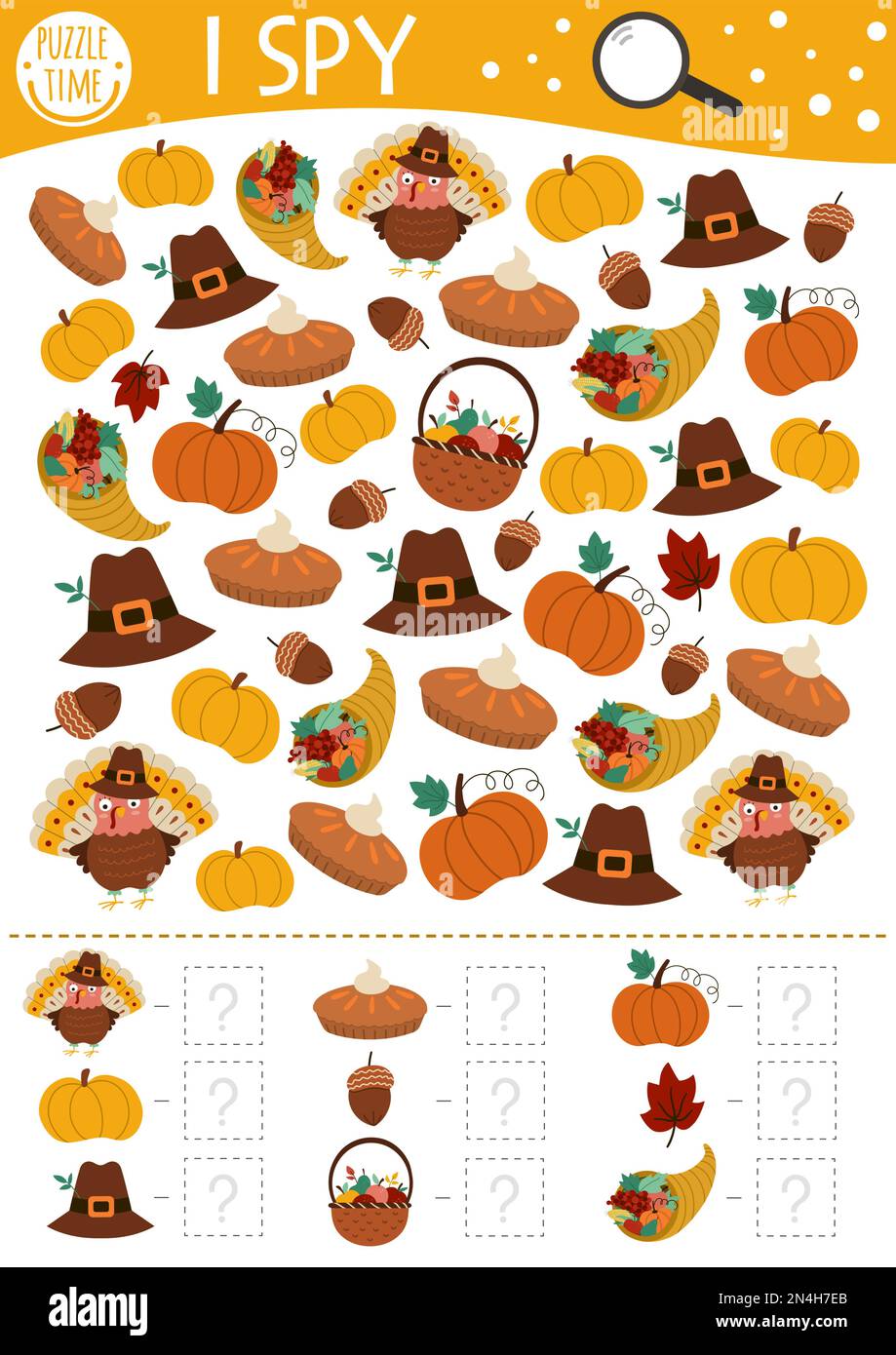 Thanksgiving I spy game for kids. Searching and counting activity for ...