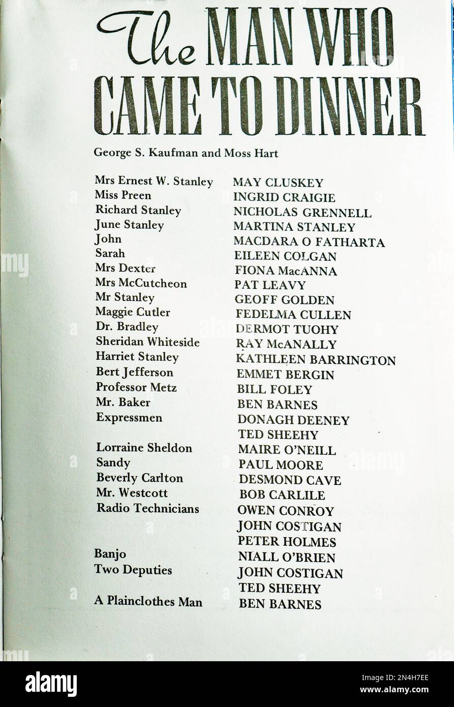 Part 1 of the cast list for the 1980 production of The Man Who Came To ...