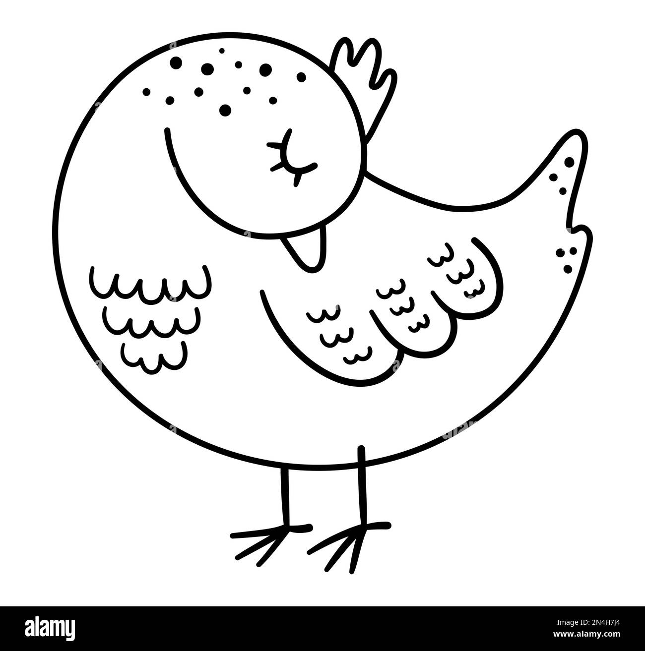 Cute black and white sleeping bird. Vector outline autumn character ...