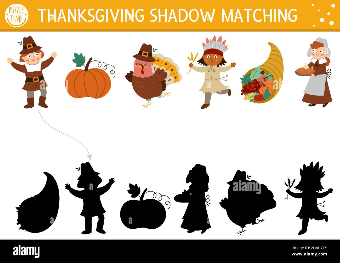 Thanksgiving shadow matching activity with turkey, pilgrim, pumpkin ...