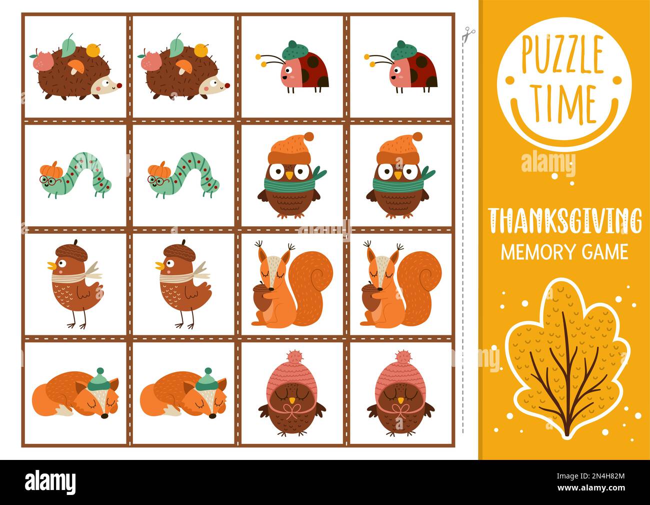 Vector autumn forest memory game cards with cute animals, birds ...